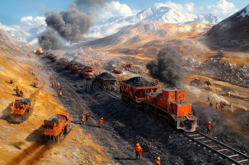 Detailed CGI Rendering of Coal Mining Operations Stock Illustration ...