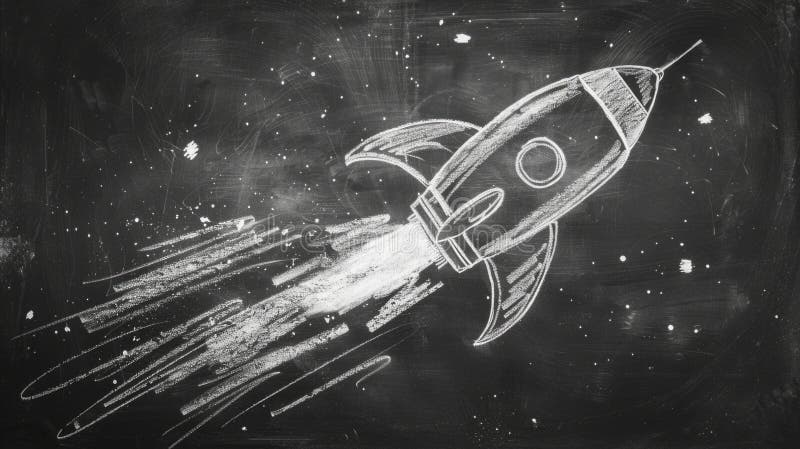 A Detailed Chalk Drawing of a Rocket Ship. Perfect for Educational ...