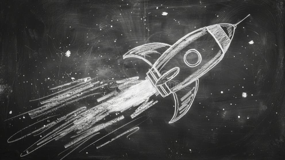 A Detailed Chalk Drawing of a Rocket Ship. Perfect for Educational ...