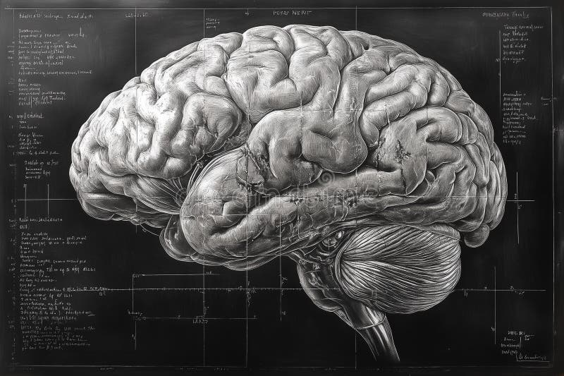 A Detailed Chalk Representation of a Brain Showcases Various Anatomical ...