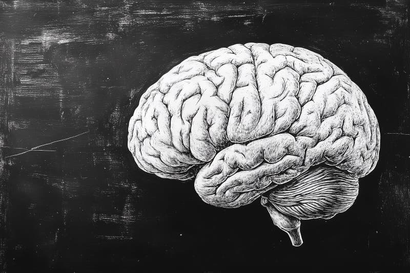 A Detailed Chalk Representation of a Human Brain Drawn on a Chalkboard ...