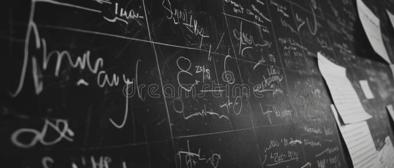Detailed Chalkboard with Complex Formulas and Notes in Educational ...