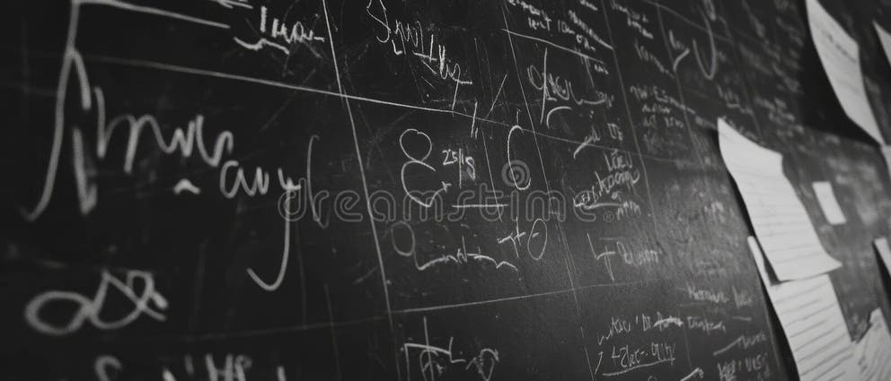 Detailed Chalkboard with Complex Formulas and Notes in Educational ...