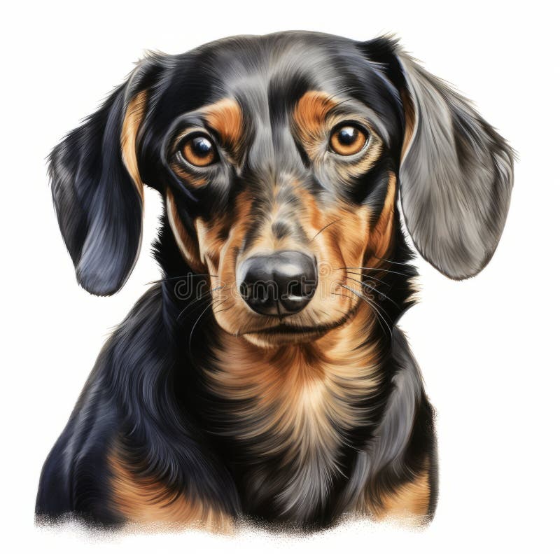Detailed Charcoal Drawing of Dachshund on Isolated White Background ...