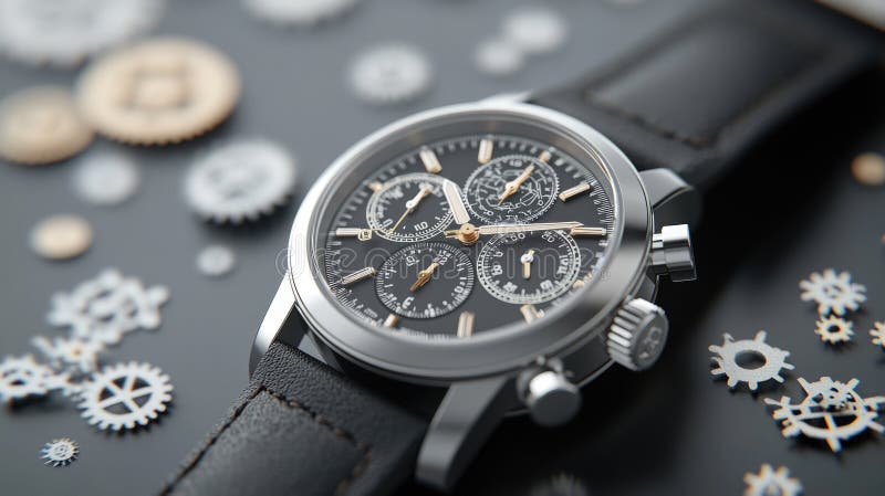 A Detailed Chronograph Watch Features Multiple Dials and a Leather ...