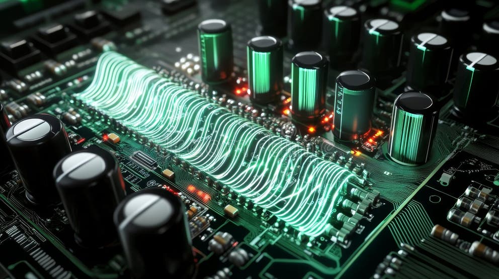 Detailed Circuit Board Close-Up with Audio Technology Components Stock ...