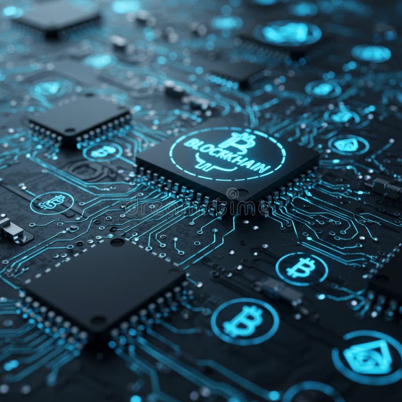 A Detailed Circuit Board Featuring Multiple Microchips Interconnected ...