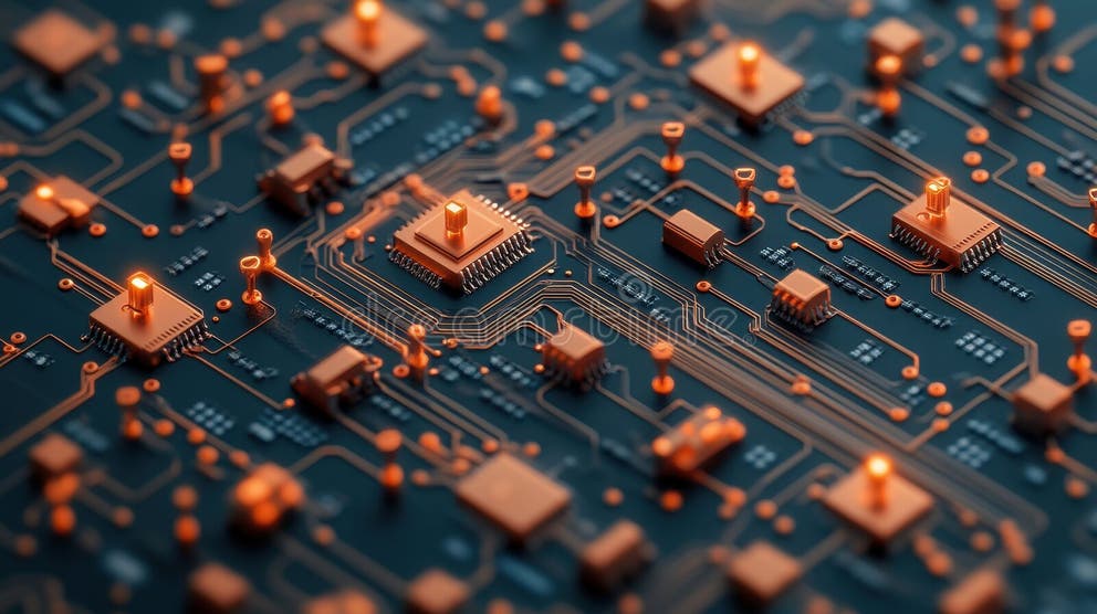 Detailed Circuit Board Pattern. Computer Chips Connecting with Lines ...