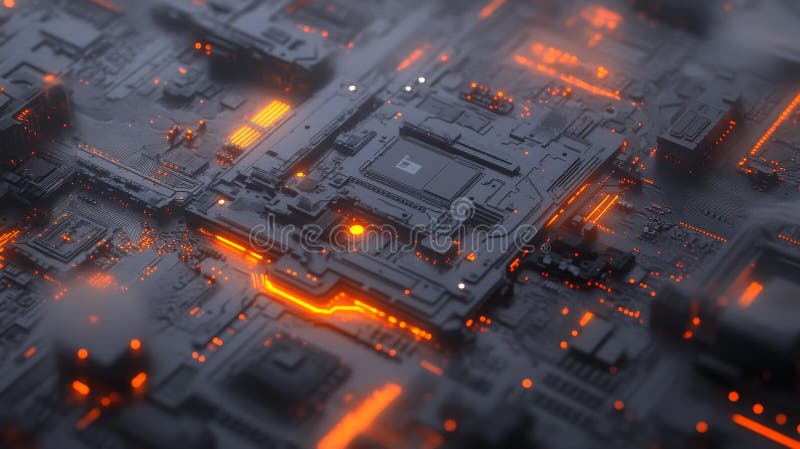 Detailed Circuitry with Bright Orange Lighting on Pathways Stock Image ...
