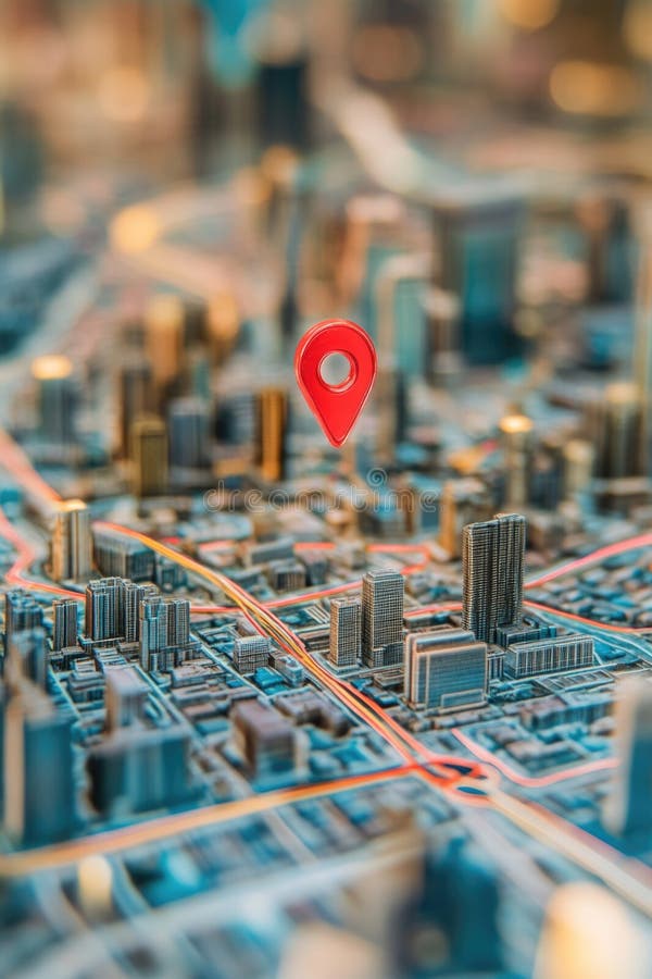 A Detailed City Map with a Red Pin Marking a Specific Location Stock ...