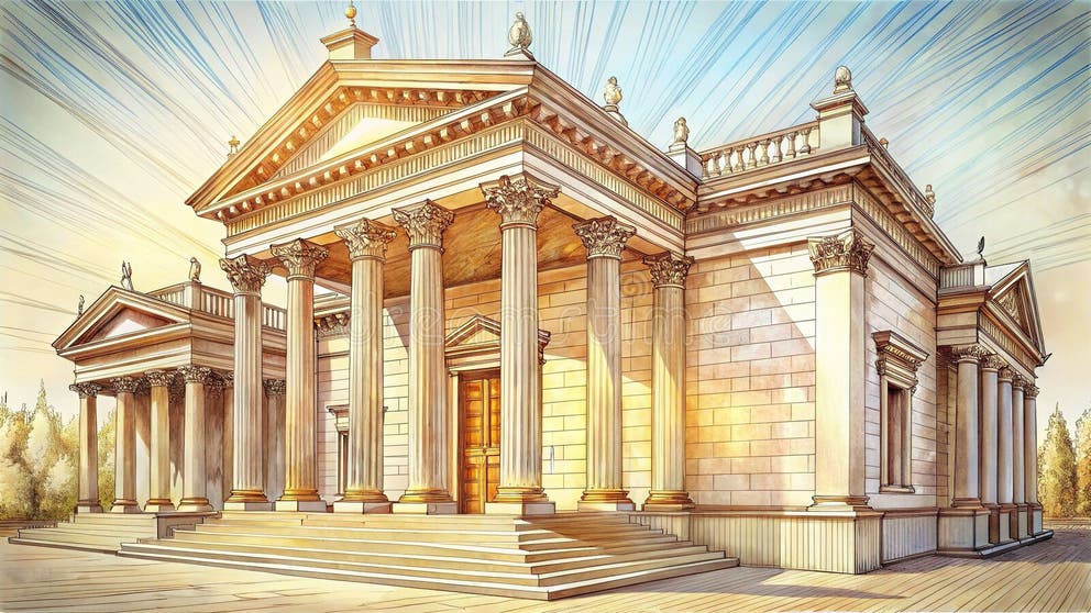 Detailed Classical Architecture Sketch Exquisite Columns and Facade ...