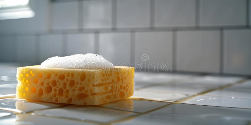 Detailed Cleaning of Bathroom Tiles Using a Sponge for Deep Cleaning ...