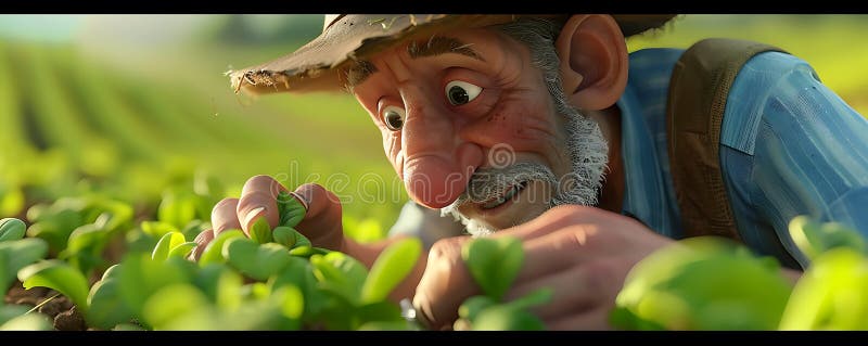 Detailed Close-up of Animated Farmer Checking a Plant Growth Chart ...