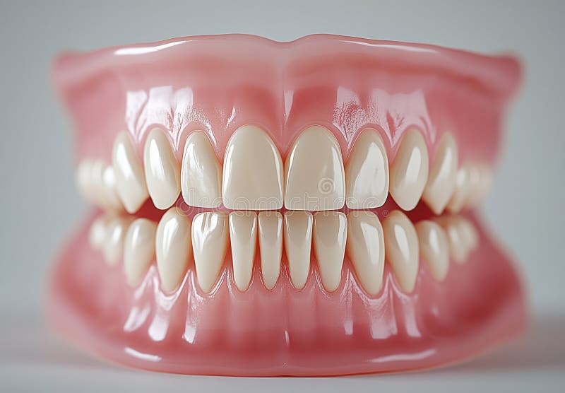 Detailed Close Up of Artificial Full Dentures on Neutral Background ...