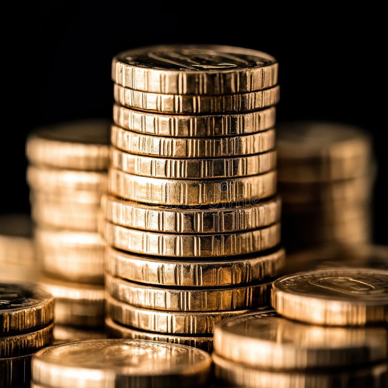 A Detailed Close-up of Assorted Coins Against a Solid Black Background ...