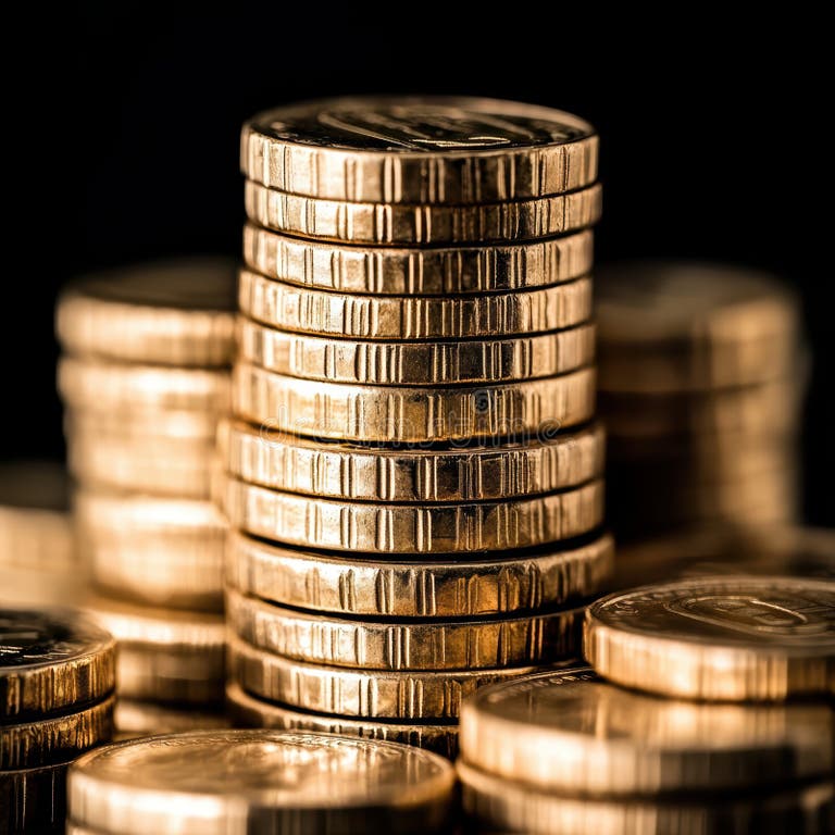 A Detailed Close-up of Assorted Coins Against a Solid Black Background ...