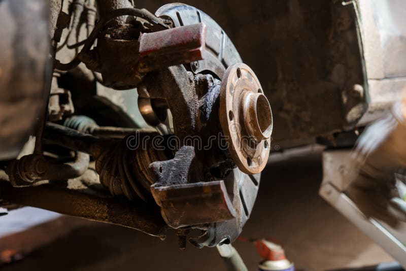 Detailed Close Up Automotive Brake Assembly Garage Setting Stock Photos ...