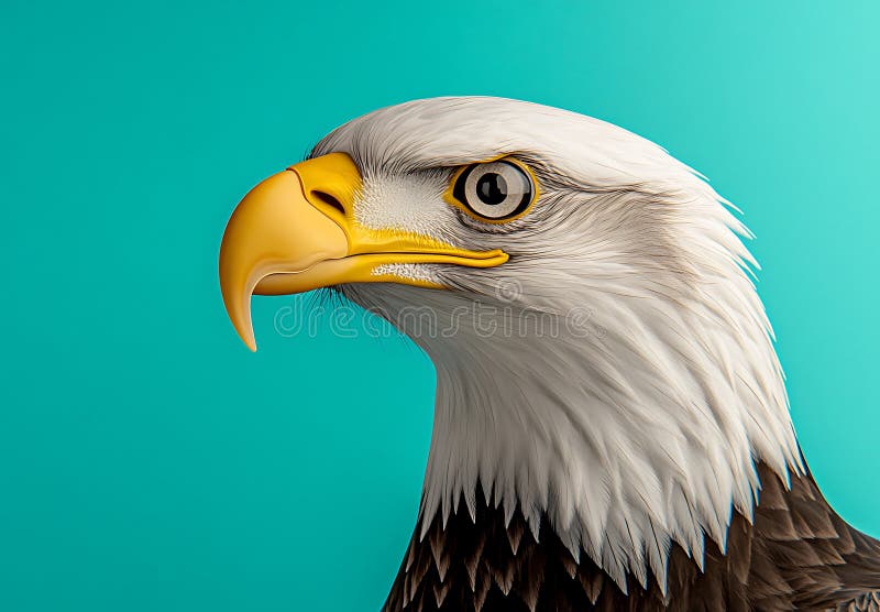 Detailed Close Up of a Bald Eagle on Aqua Background with Sharp Focus ...