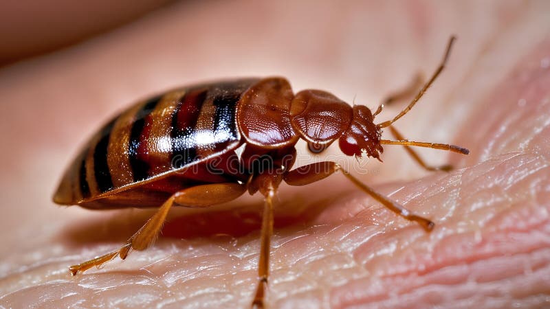 A Detailed Close-up of a Bed Bug Crawling on Human Skin, Highlighting ...