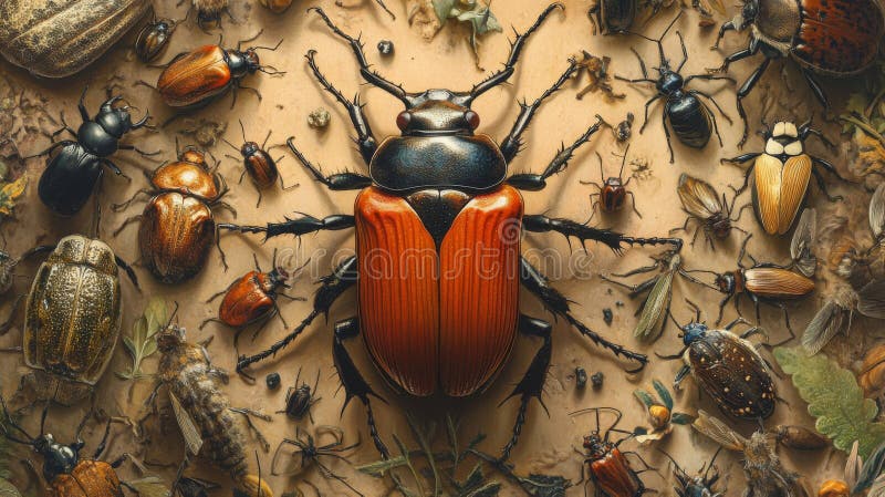 Detailed Close Up of Beetles Collection Stock Illustration ...
