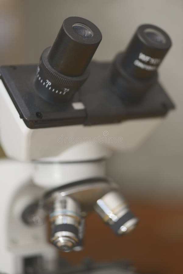 Close-Up of a Binocular Microscope with Precision Optics Stock Photo ...