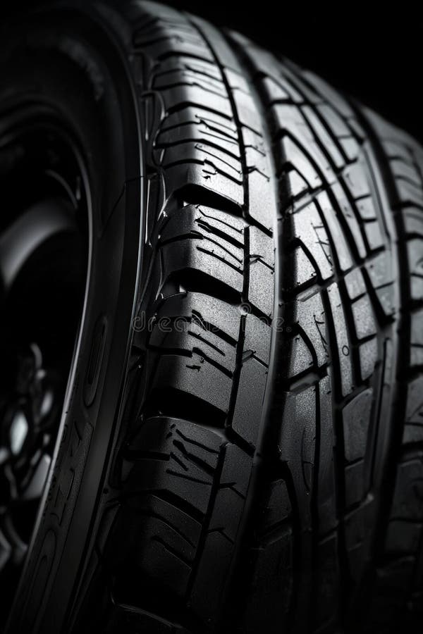Detailed Close-Up of Black Rubber Tire Tread Pattern Reflecting ...