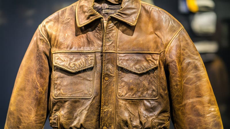 A Detailed Close-up of a Brown Leather Jacket, Revealing Its Texture ...
