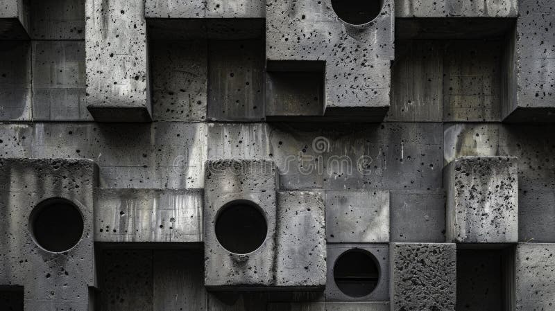 A Detailed Close-up of a Brutalist Facade with Concrete Textures and ...