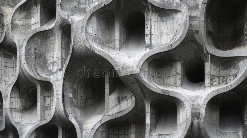 A Detailed Close-up of a Brutalist Facade with Concrete Textures and ...