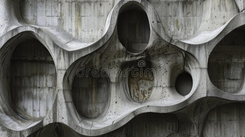 A Detailed Close-up of a Brutalist Facade with Concrete Textures and ...