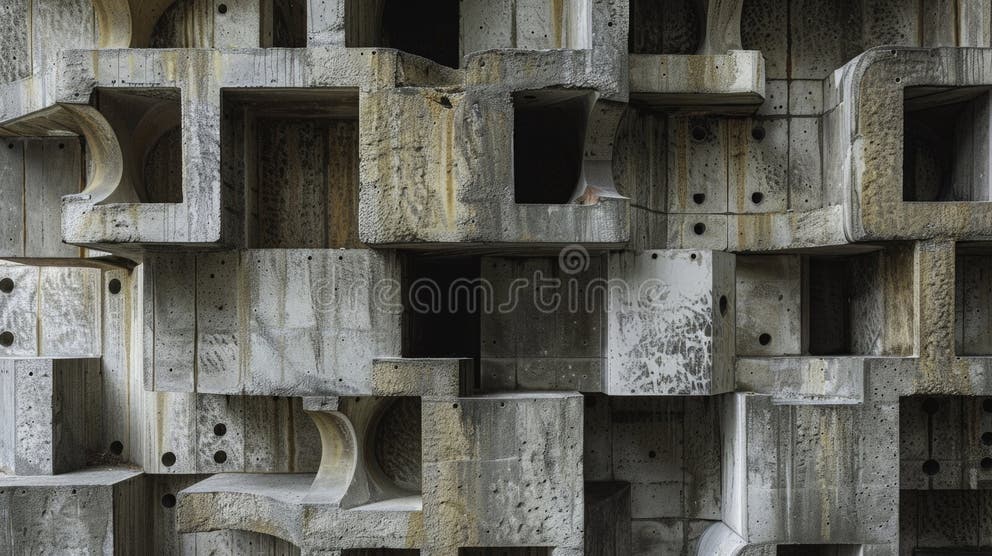 A Detailed Close-up of a Brutalist Facade with Concrete Textures and ...