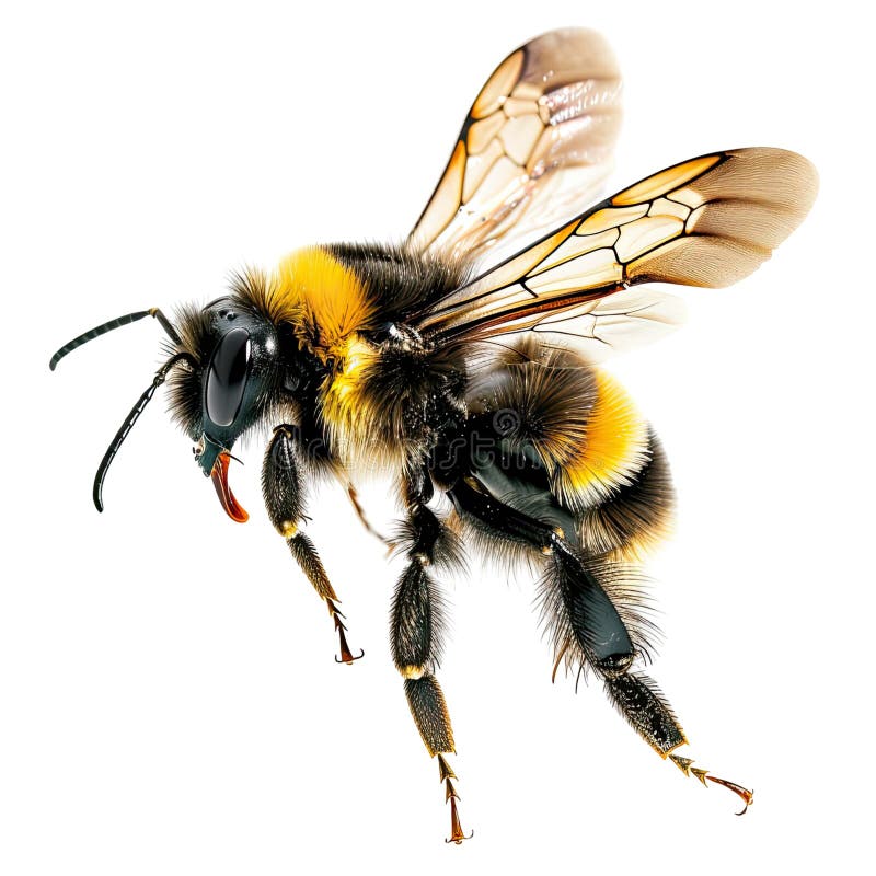 Detailed Close-Up of a Bumblebee in Flight on a White Background Stock ...