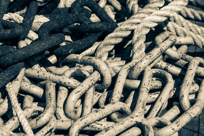 Detailed Close Up of Chains Stack and Ropes Stock Image - Image of ...