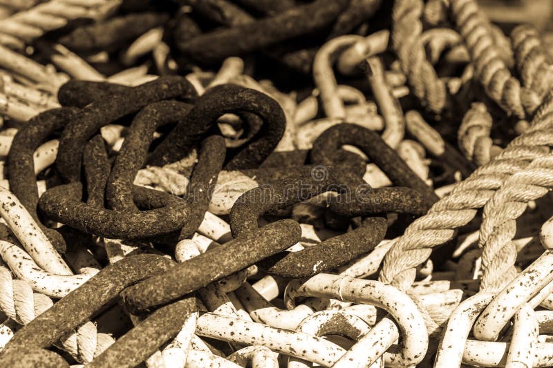 Detailed Close Up of Chains Stack and Ropes Stock Photo - Image of ...