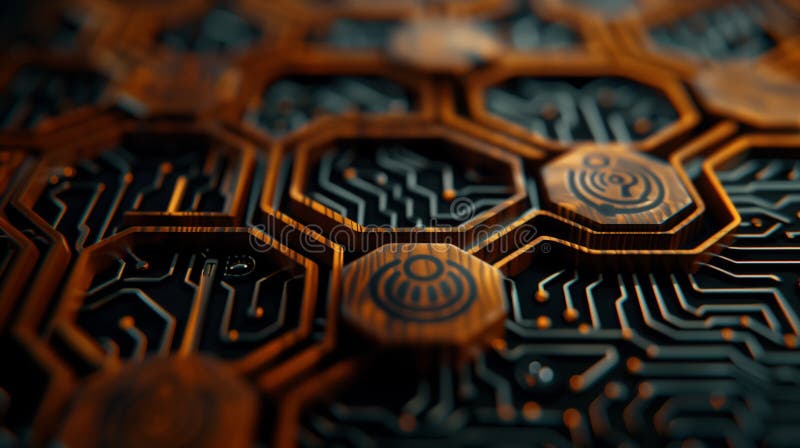 Detailed Close-up of Circuit Board Patterns with a Natural Tree Ring ...