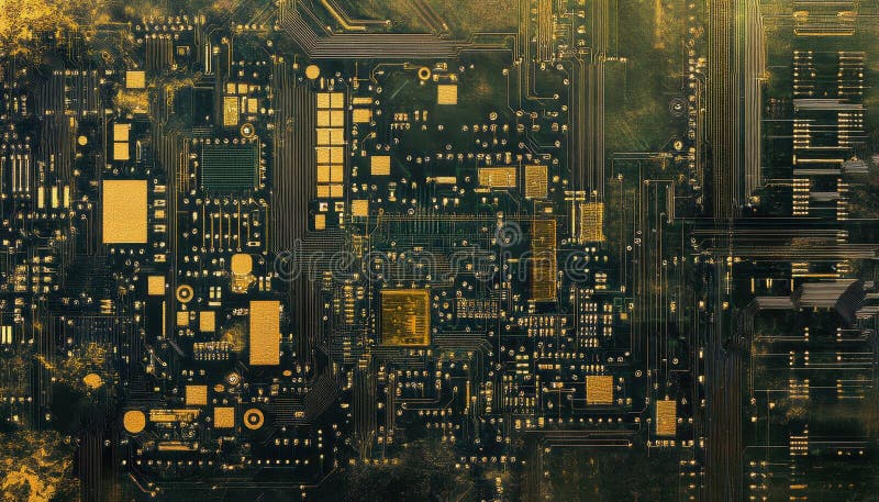 Detailed Close-up of a Complex Computer Circuit Board Illuminated by ...