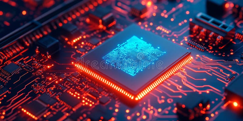 This is a Detailed Close Up of a Computer Chip Mounted on a Motherboard ...