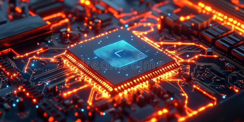 This is a Detailed Close Up of a Computer Chip Mounted on a Motherboard ...