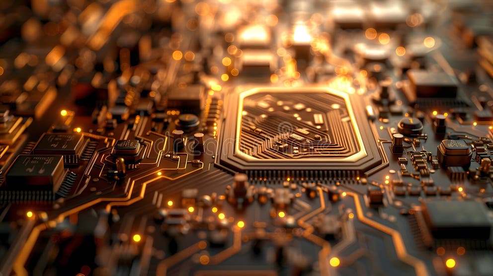 Hyperrealistic Photograph of Computer Microchip with Golden Traces and ...