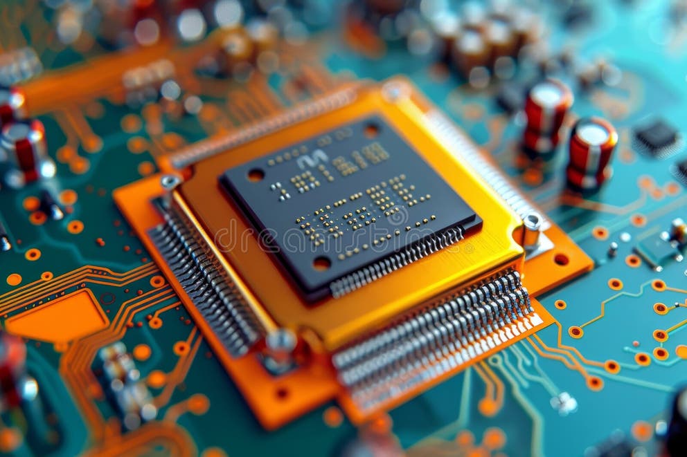 A Detailed Close-up of a Computer Microprocessor Sits Atop a Green ...