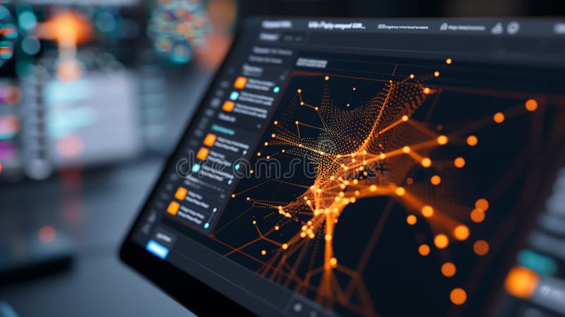 Close Up Of A Computer Screen With Complex Data Visualizations Processed By Ai Algorithms And