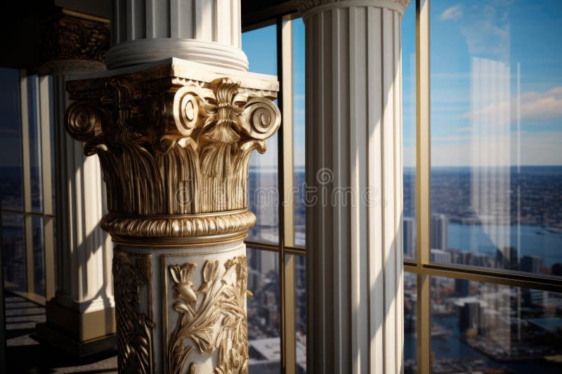 Detailed Close-up of a Corinthian Column in a High-rise Office Stock ...