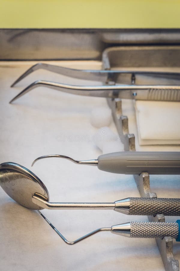 Detailed Close Up of Different Dental Instruments and Tools on a Stock ...