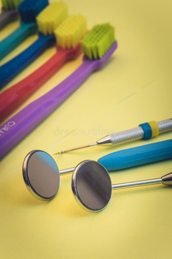 Detailed Close Up of Different Dental Instruments and Tools on a Stock ...