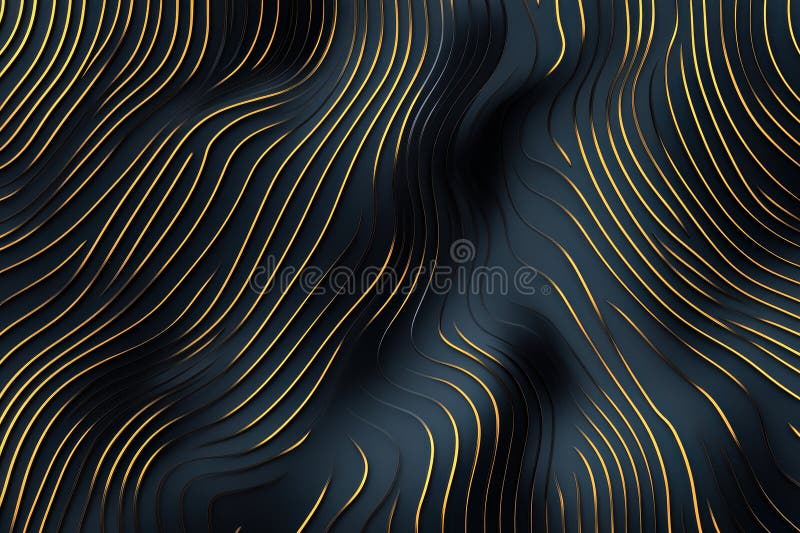 A Detailed Close-up of a Dynamic Black and Gold Wavy Background Texture ...