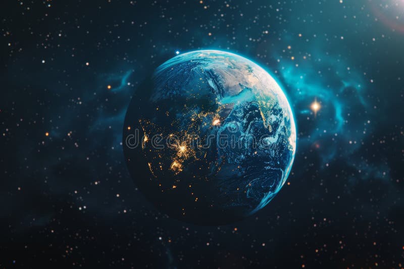 Detailed Close Up of Earth in Space with a Backdrop of Twinkling Stars ...