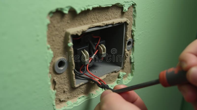 Close-Up of Open Electrical Outlet Box with Exposed Wires and ...