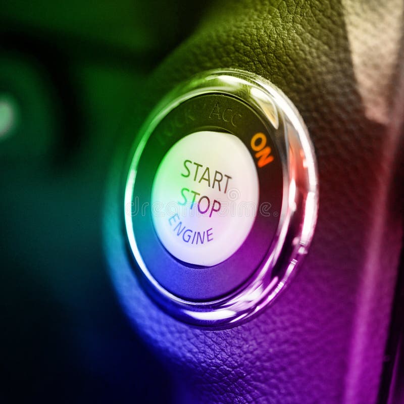 Detailed Close Up of a Engine Starting Button Surrounded by Carbon ...