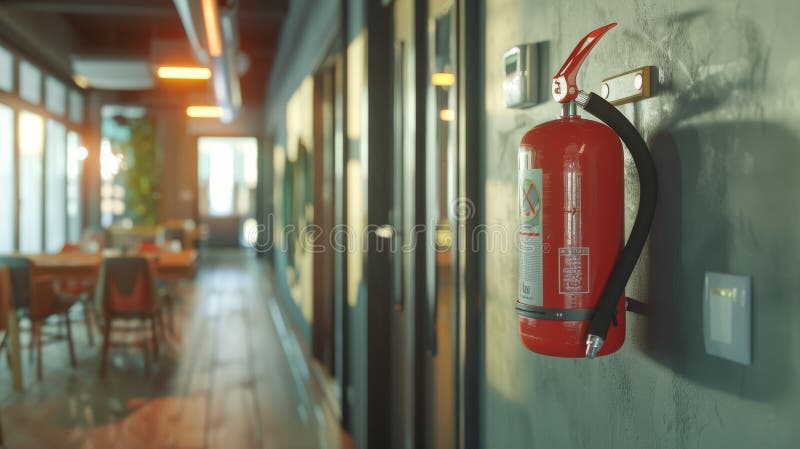 Detailed Close Up of a Fire Extinguisher on Office Wall Showcasing ...