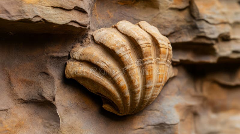 Detailed Close-Up of a Fossilized Shell Embedded in Natural Rock ...